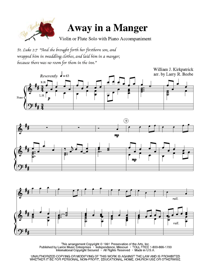 Away in a Manger - Violin or Flute Solo — Jackman Music