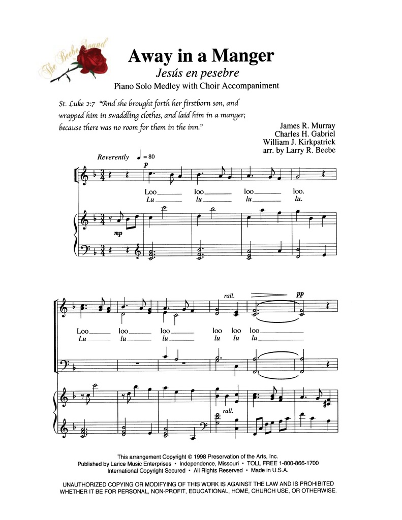 Away In a Manger - Piano Solo with Choir — Jackman Music