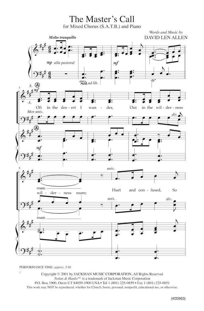 The Master's Call - SATB — Jackman Music