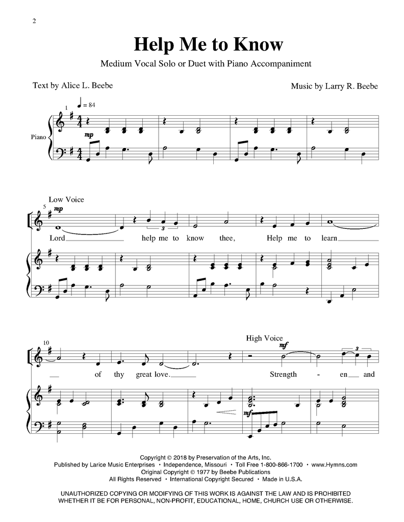 Help Me to Know - Vocal Solo/Duet — Jackman Music