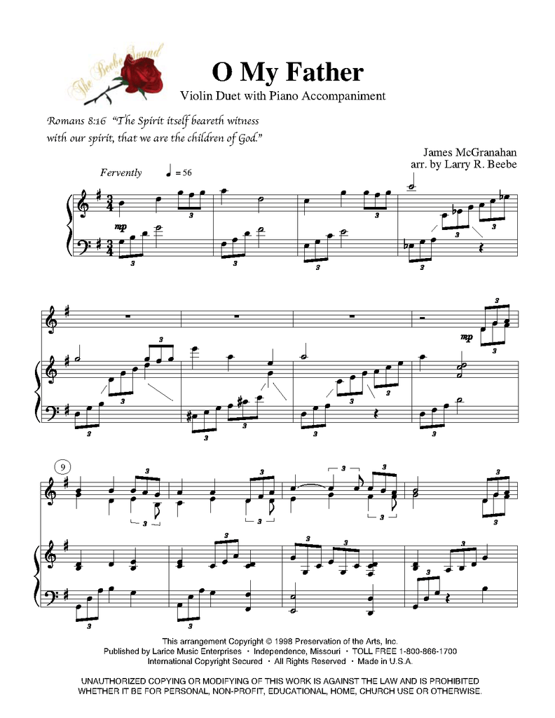 O My Father - Violin Duet — Jackman Music