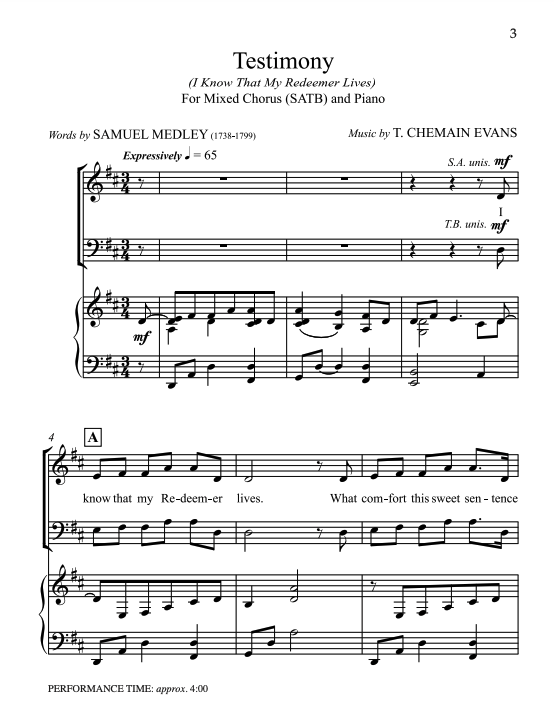 Testimony (I Know That My Redeemer Lives) - SATB — Jackman Music