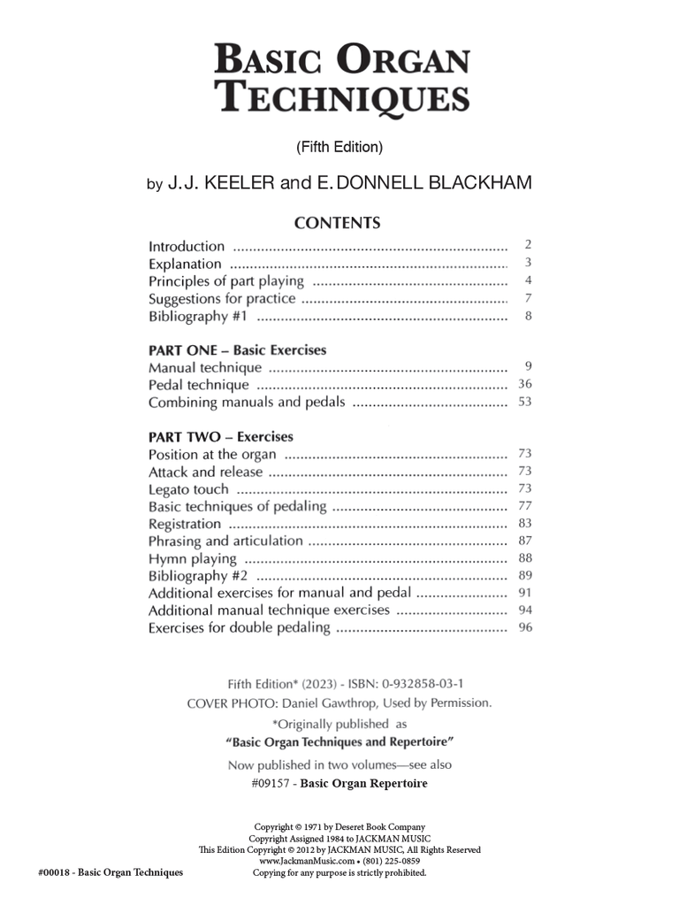 Basic Organ Techniques - Organ Method Book — Jackman Music
