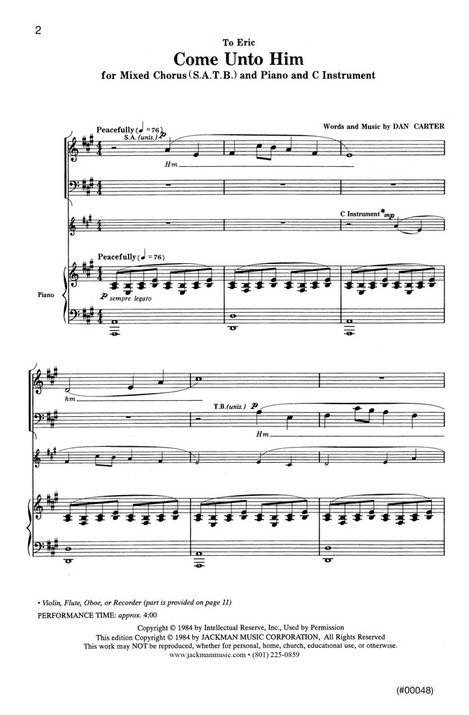 Come Unto Him - SATB, Piano & C Instrument — Jackman Music
