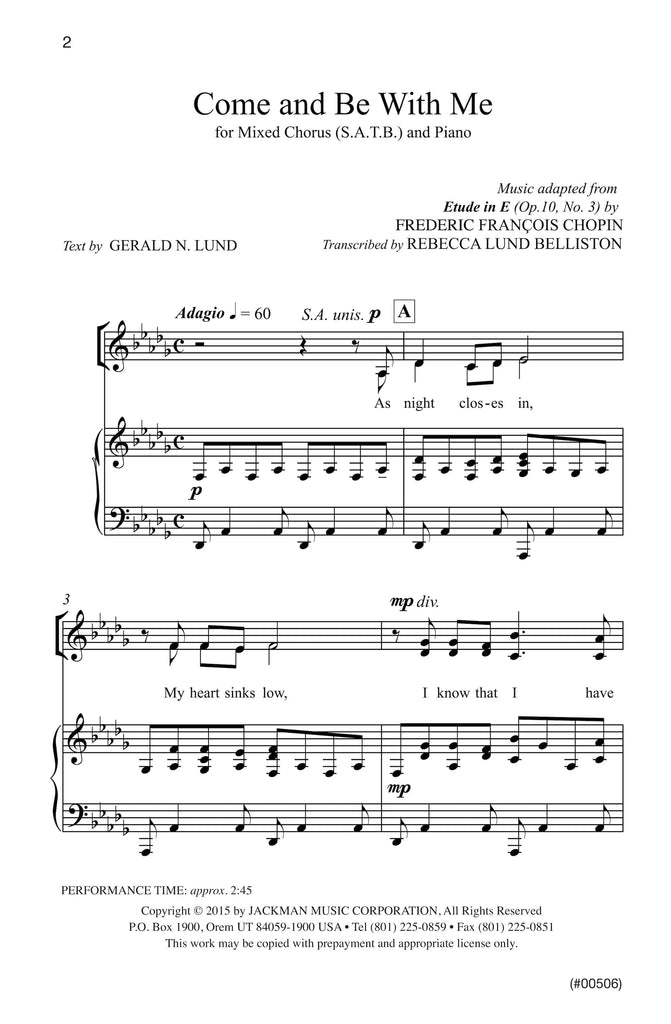 Come and Be With Me - SATB — Jackman Music