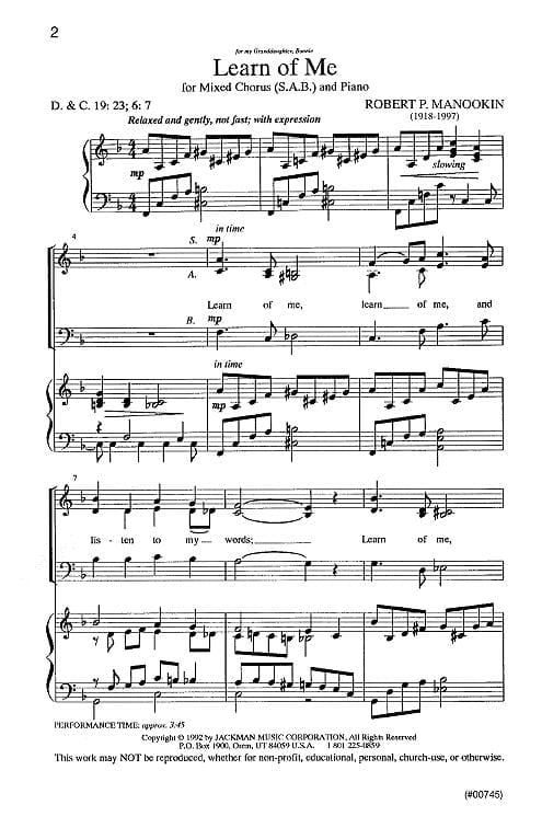Learn of Me - SAB — Jackman Music
