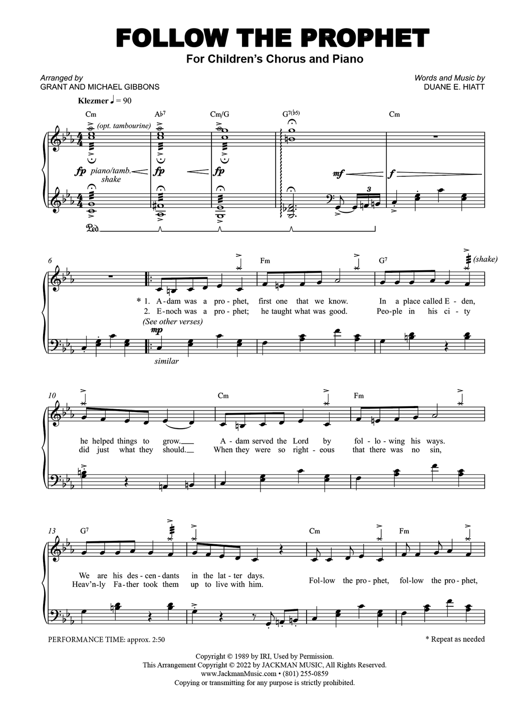 Follow the Prophet Song Kit — Jackman Music