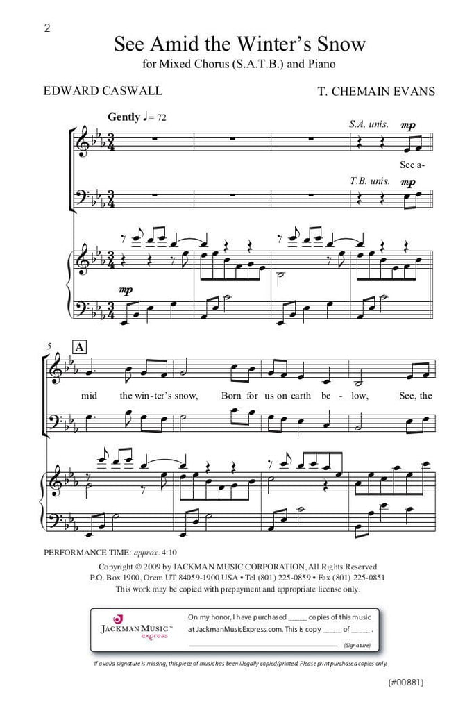 See Amid the Winter's Snow - SATB - Evans — Jackman Music