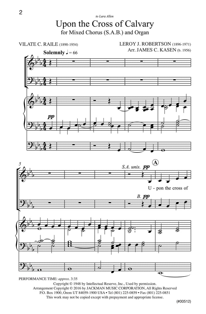 Upon The Cross of Calvary - SAB — Jackman Music