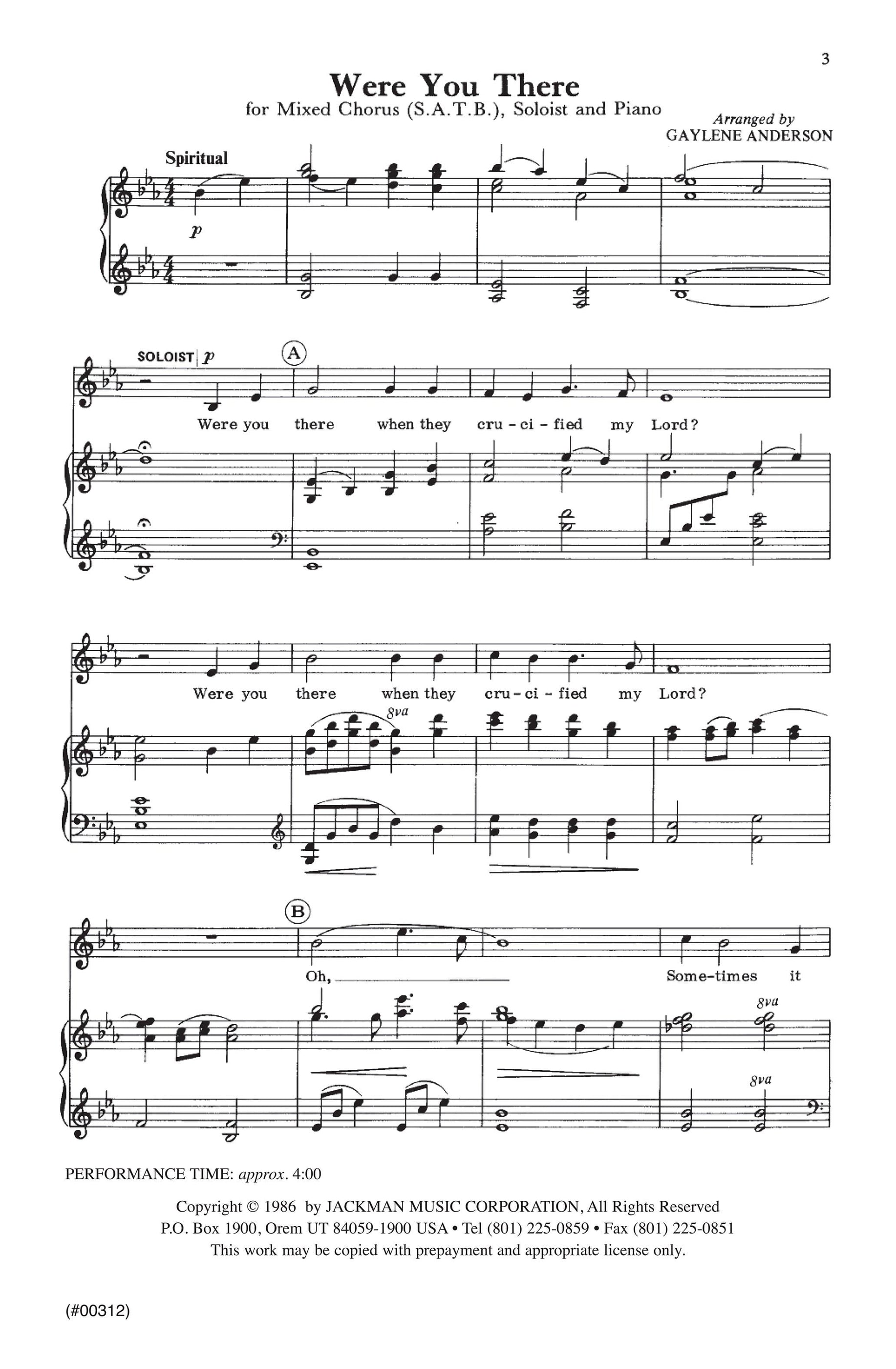 Were You There? (When They Crucified My Lord) - SATB — Jackman Music