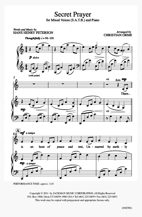 Secret Prayer - SATB - Orme — Jackman Music