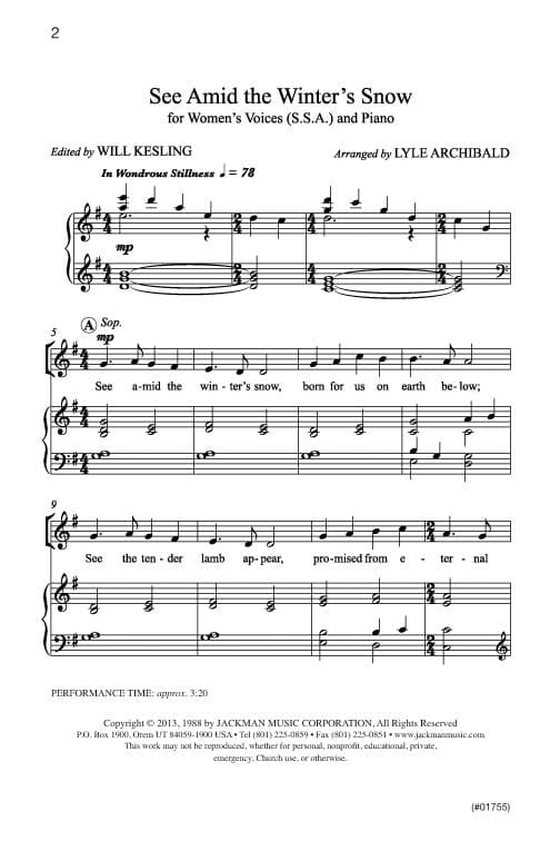 See Amid the Winter's Snow - SSA (Archibald) — Jackman Music